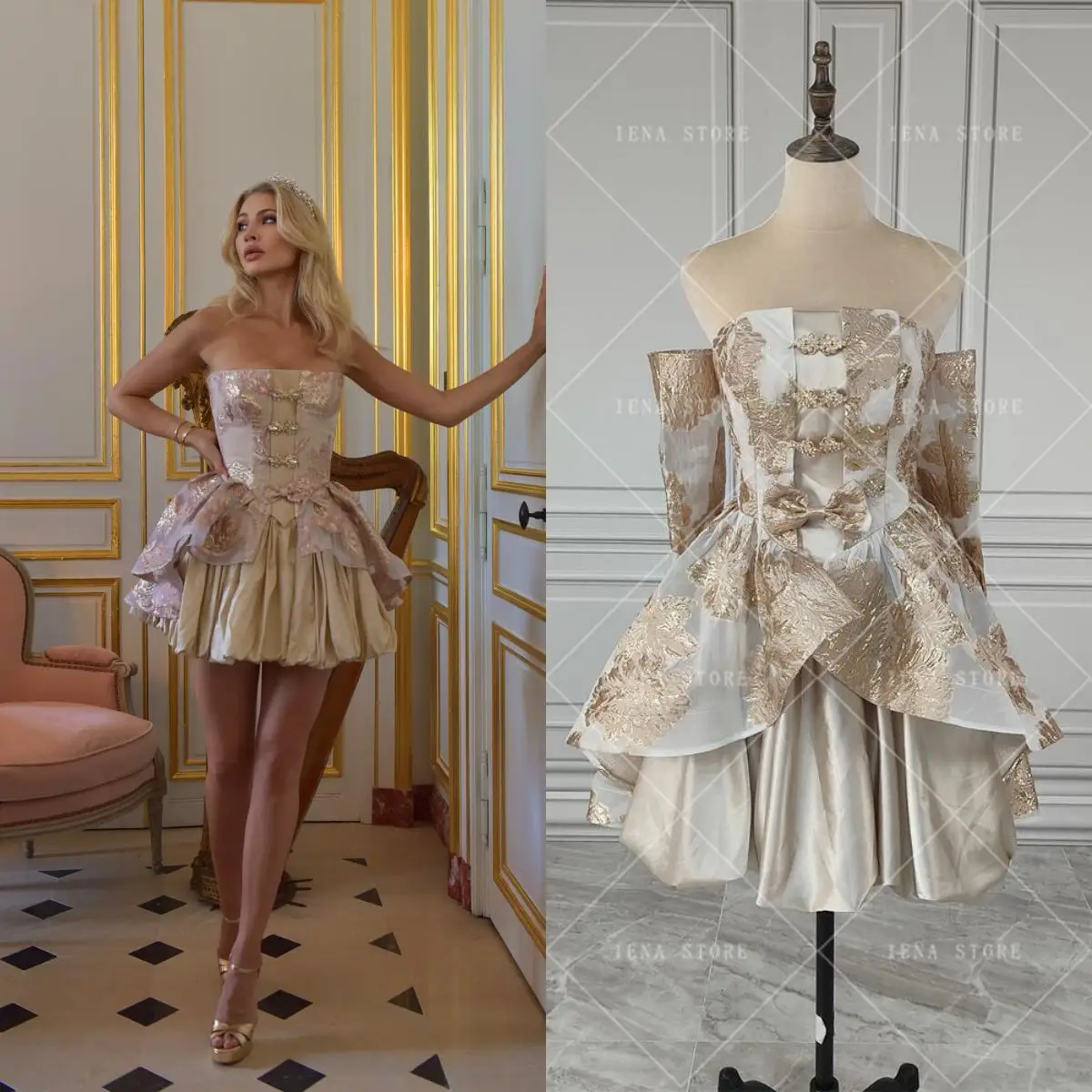 Golden-Short-Corset-Evening-Party-Dress-with-Long-Gloves-Gothic-Court ...