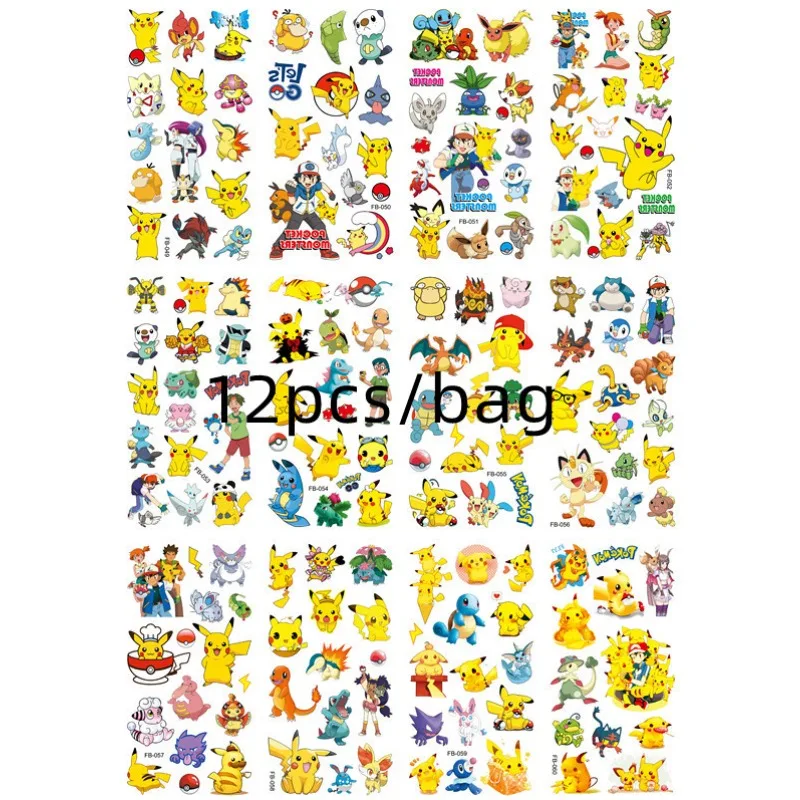 12pcs-bag-Pokemon-Tattoo-Stickers-Waterproof-Cute-Pikachu-Sticker-Funny ...