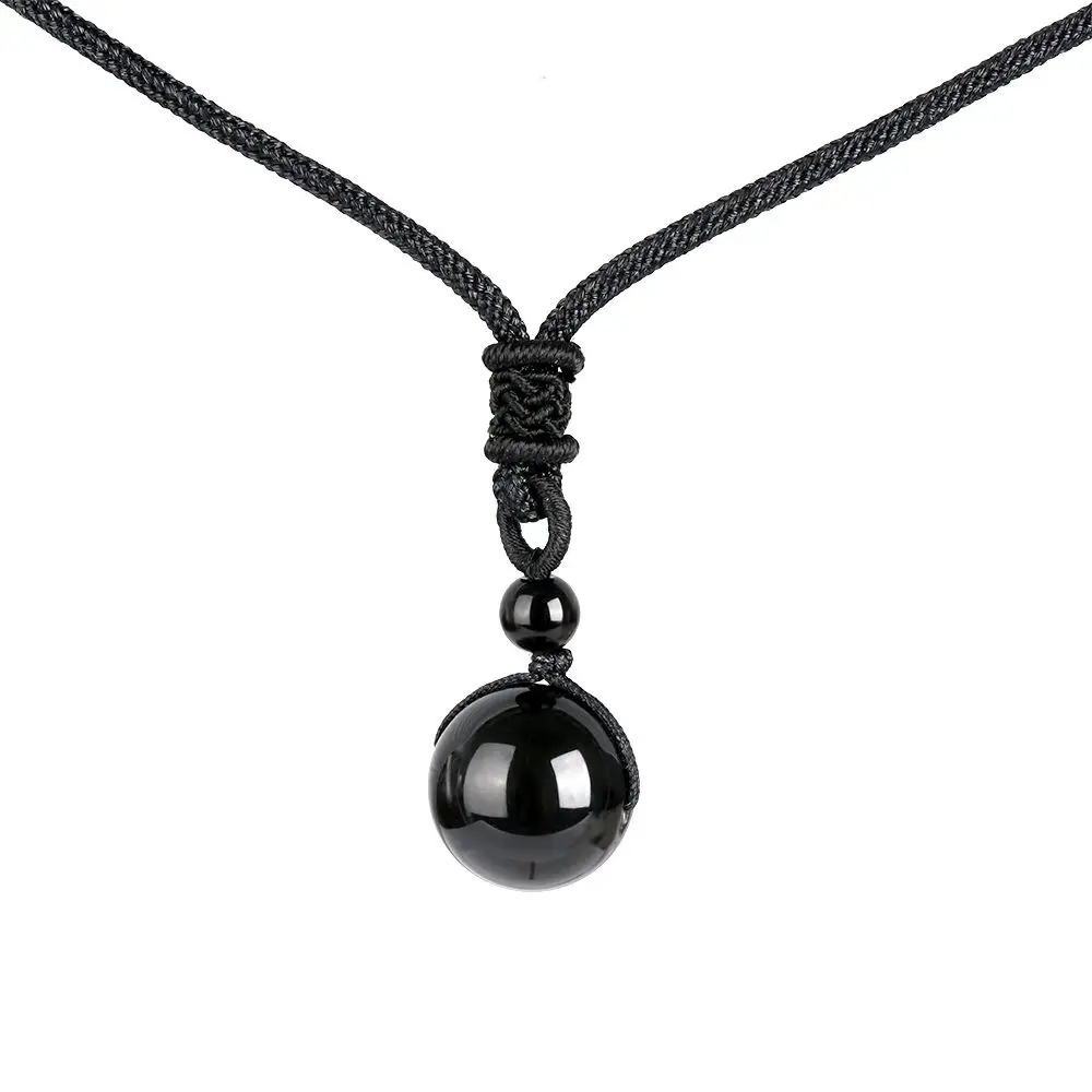 Fashion Black Lucky Obsidian Pendant Round Ball Amulet Necklace ...