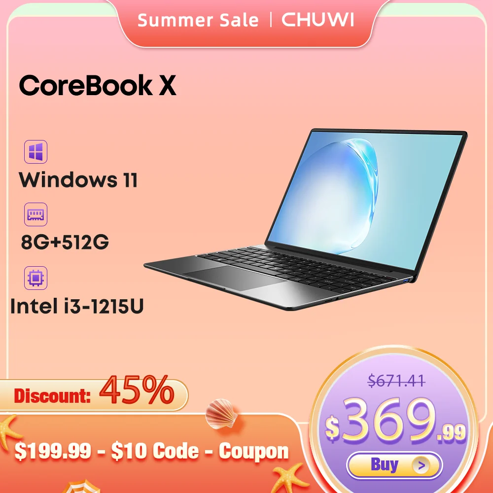 CHUWI CoreBook X Gaming Laptop 14.1 inch FHD IPS Screen Intel Six Cores ...