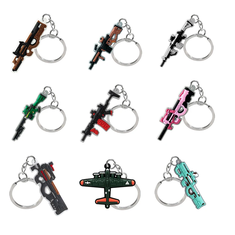 1PCS PVC Keychain Gun Model P90 Keyring Model Plane Kids Favor Birthday ...