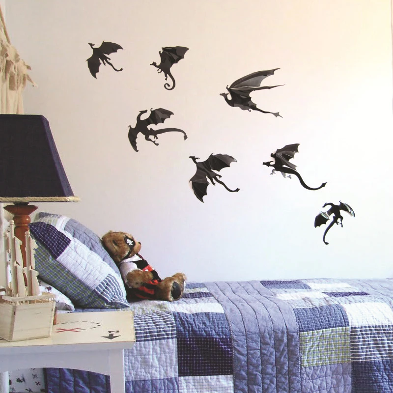 7Pcs/Set Gothic 3D Dragons Wall Sticker For Kids Room Bedroom Decor PVC ...
