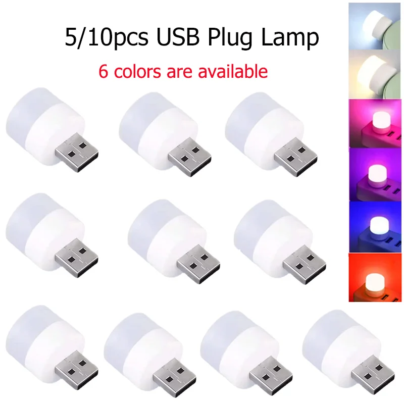 5Pcs Mini USB Plug Lamp 5V Super Bright Eye Protection Book Light ...
