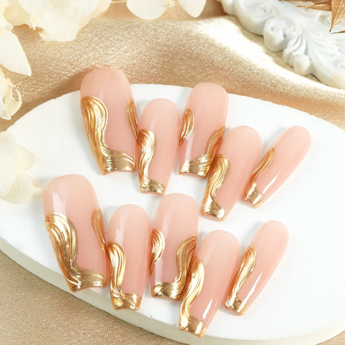 10pcs-Handmade-Long-Duckbill-Shape-Full-Coverage-Press-On-Nails-3D ...