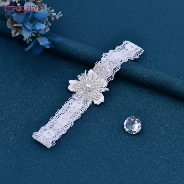TOPQUEEN ST40 Sexy Lace Flower Thigh Ring Crystal Beaded Pearls Wedding ...
