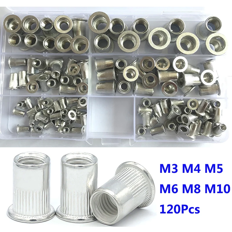 Rivet-Nuts-120Pcs-Set-M3-M4-M5-M6-M8-M10-Aluminum-Rivet-Nuts-Flat-Head ...