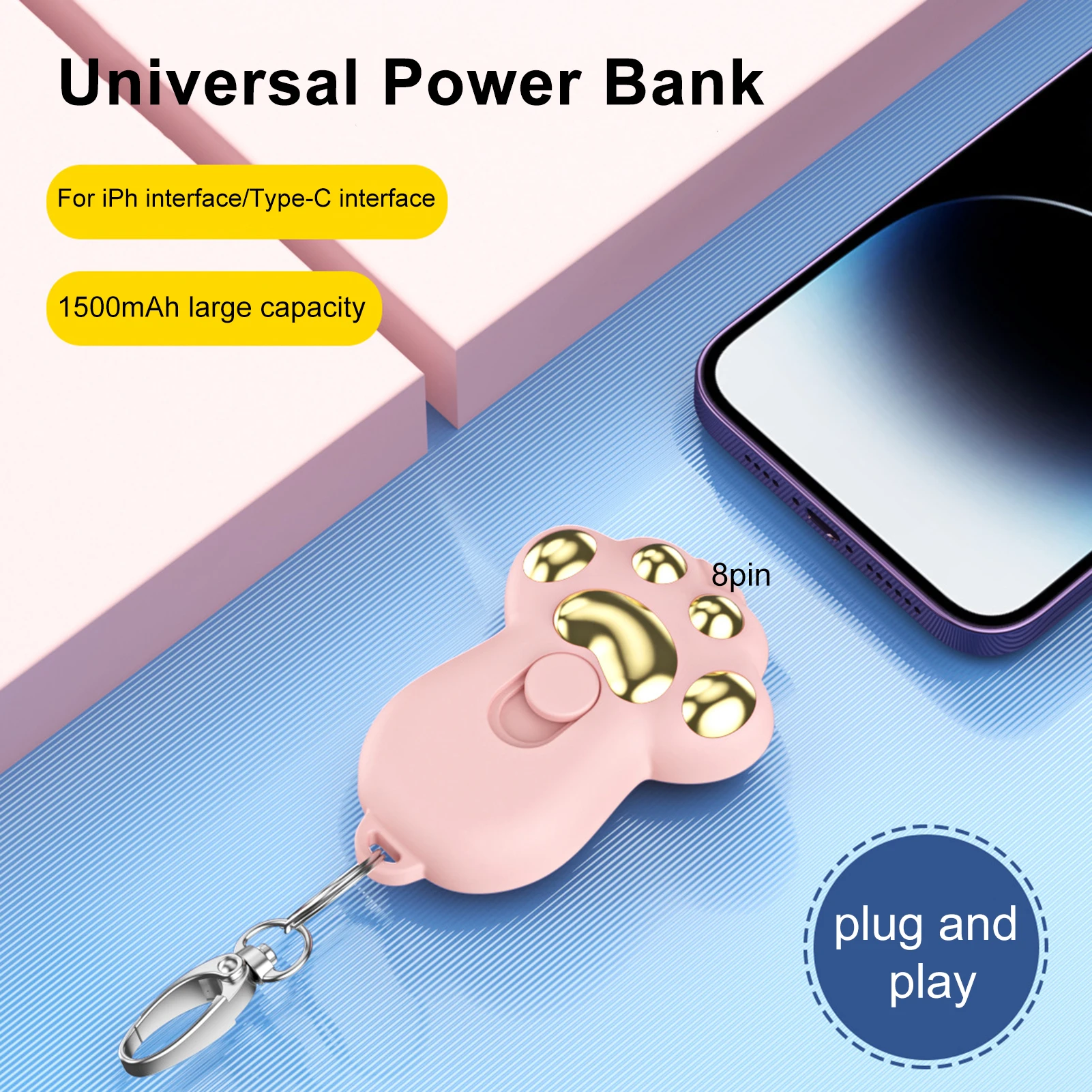 Mini-Power-Bank-Plug-Play-Universal-Portable-Cute-Cat-Claw-Shaped-Type ...