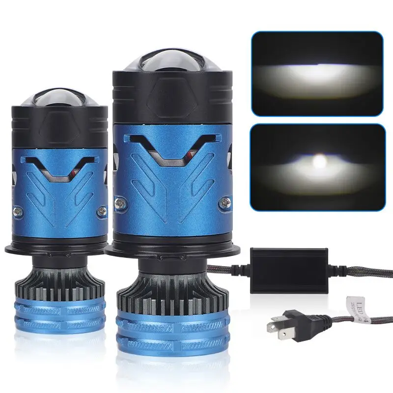 2PCS Car LED Lens Headlight H4 12V Mini Lens Super Bright Hi/Lo Beam ...