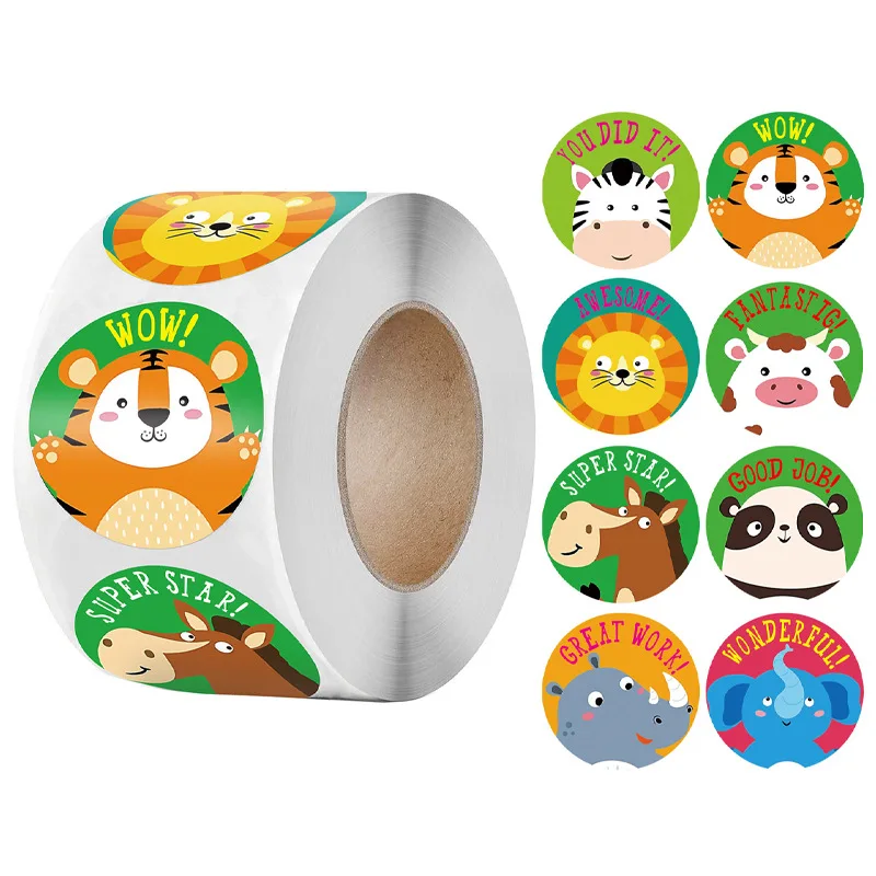 50-500pcs-1inch-round-good-job-cute-animal-teacher-reward-deco-stickers ...