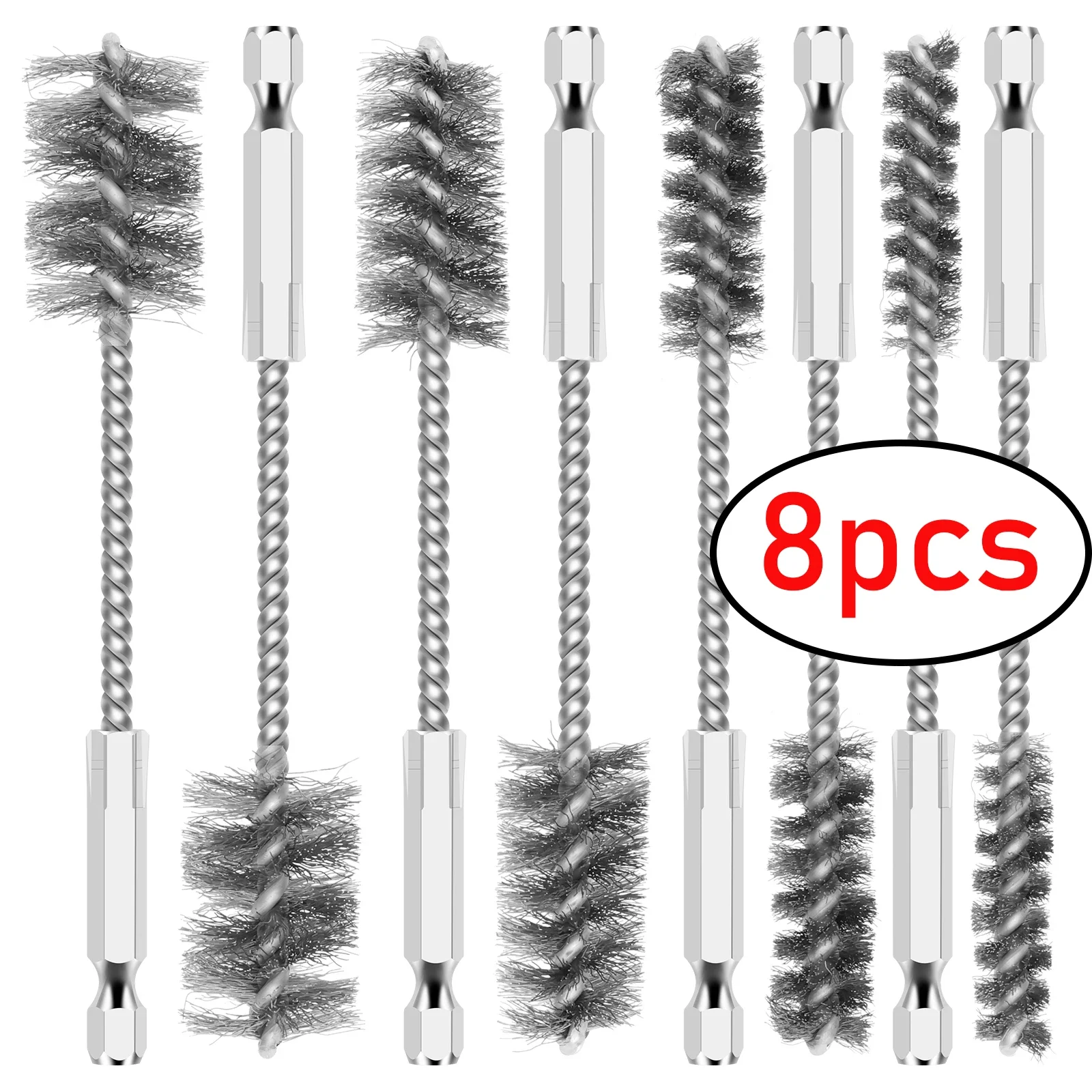 8pcs Stainless steel Wire Tube Brushes 1/4" Hex Shank for Deburring ...
