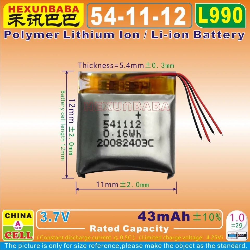 10pcs [l990] 3.7v 43mah [541112] Polymer Li-ion Battery For Tws ...