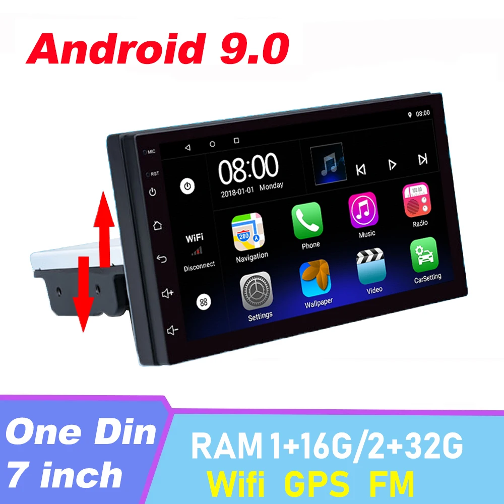 1 DIN 7 Polegada 9 Ajustável Universal Car Stereo Radio Android Tela de ...