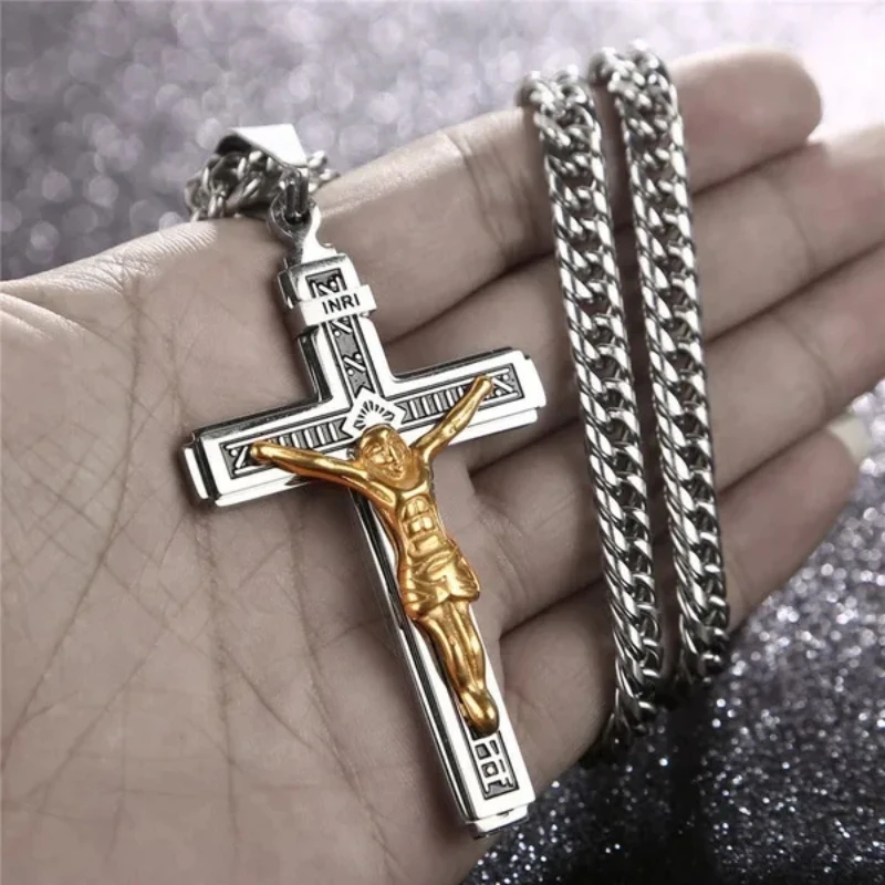 Personality-Gold-Plated-Jesus-Cross-Necklace-for-Men-Charm-Stainless ...