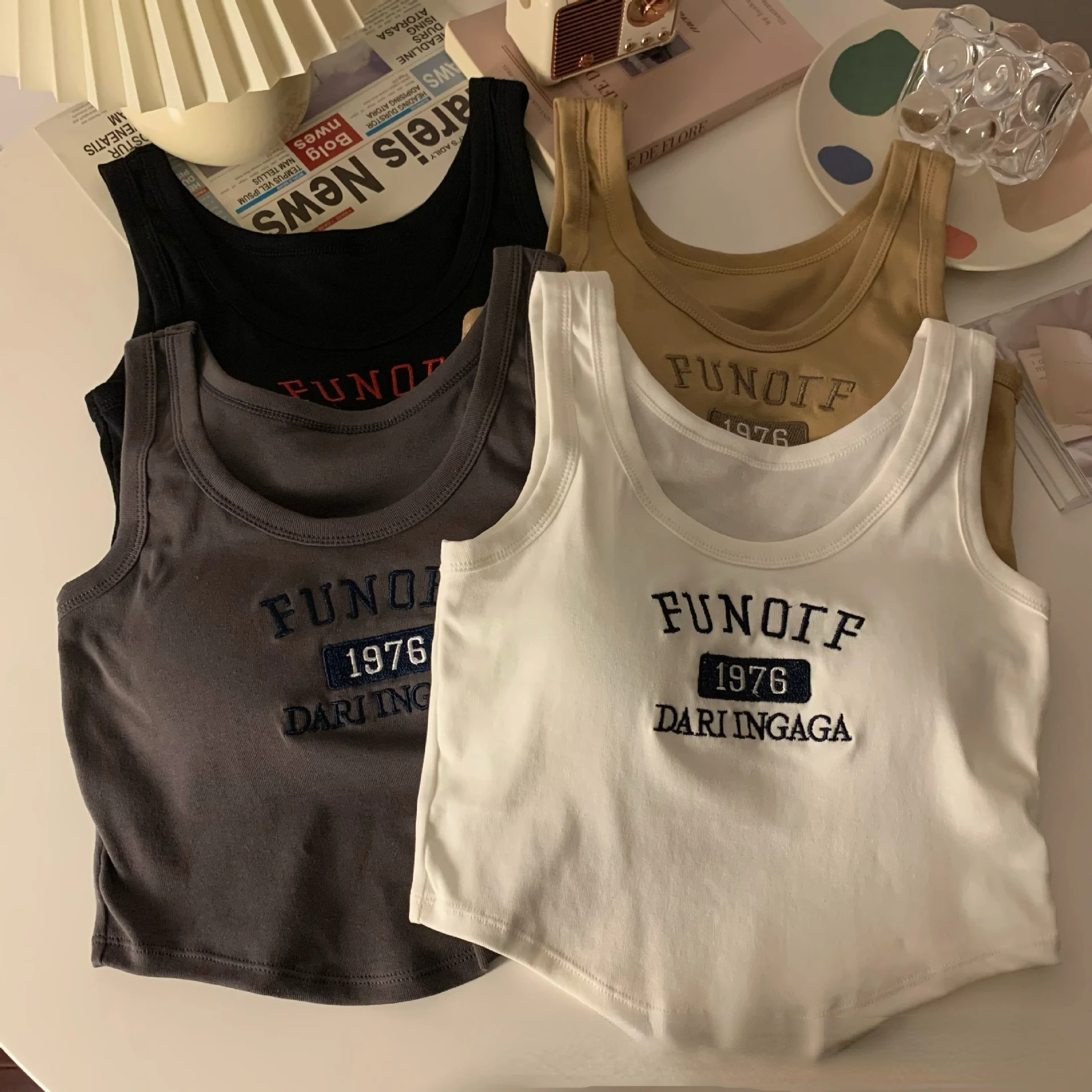 New-Letter-Printed-Tank-Tops-Korean-Fashion-Colorblock-Tank-with-Padded ...