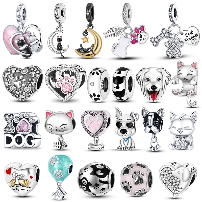 Dijes de plata 925 con diseño de perro y gato, abalorios para pulsera ...