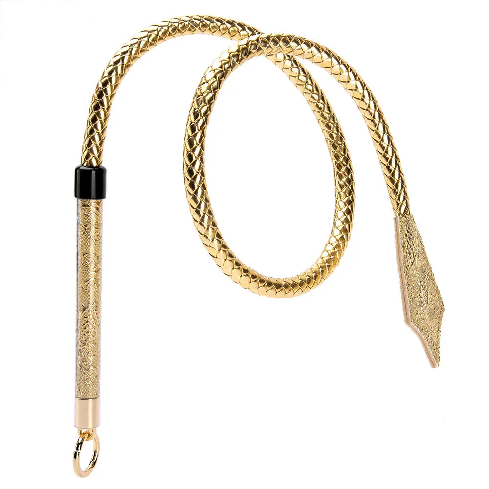 96CM Weave Golden PU Leather Horse Whip,Riding Crop Flogger Horse ...
