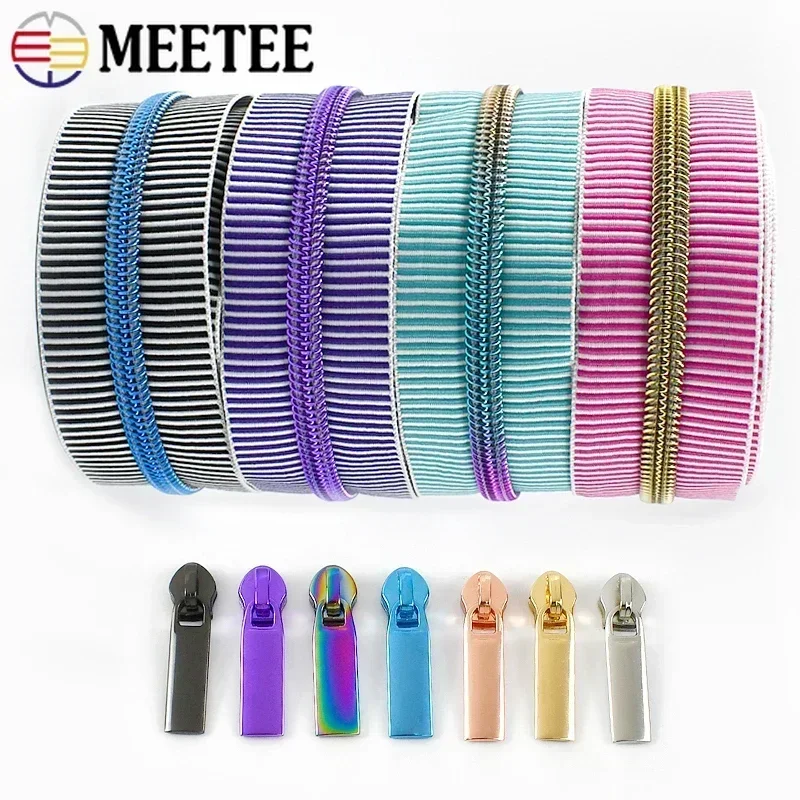 2-5Meters 5# Meetee Striped Nylon Zippers Tape for Sewing Plastic Roll ...