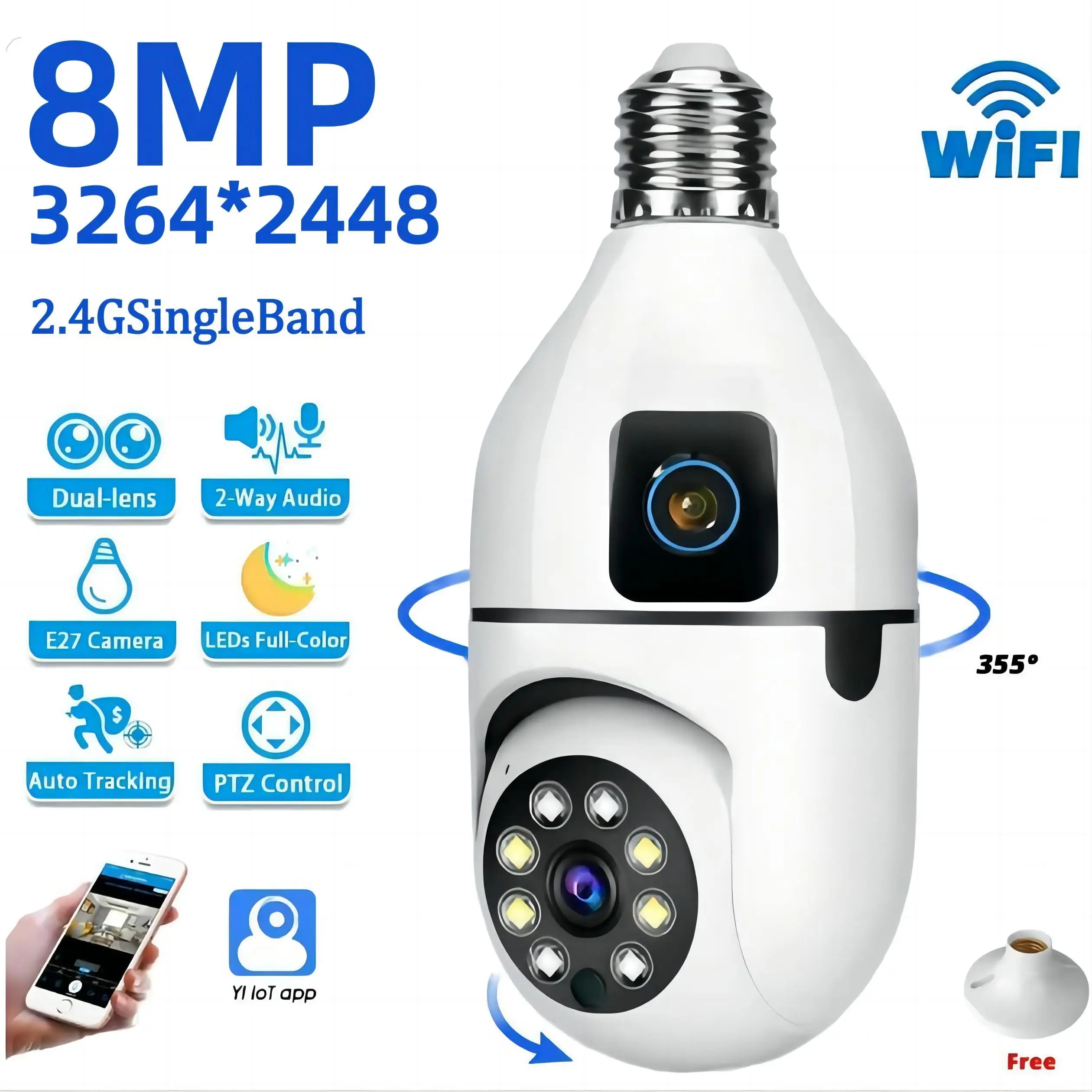 8MP-E27-Bulb-WIFI-Camera-360-Dual-Lens-Indoor-Body-Tracking-Wireless ...