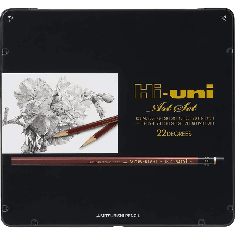 Uni Hi Uni Graphite Sketch Pencil Art Set 10B to 10H Box of 22 Designer ...
