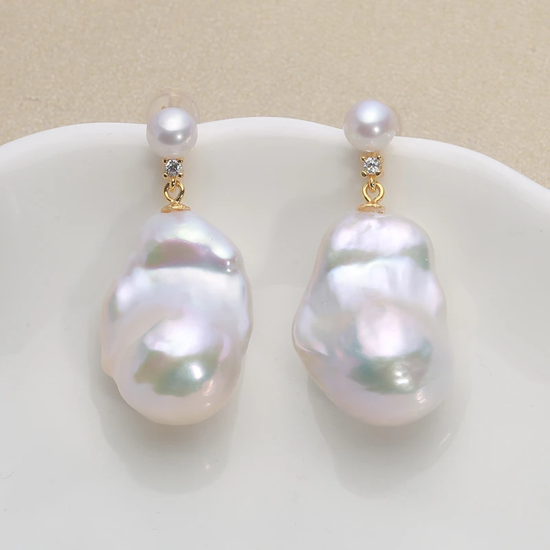100% Natural Freshwater Double Pearl Baroque Pearl Stud earrings 925 sterling silver Fine ...