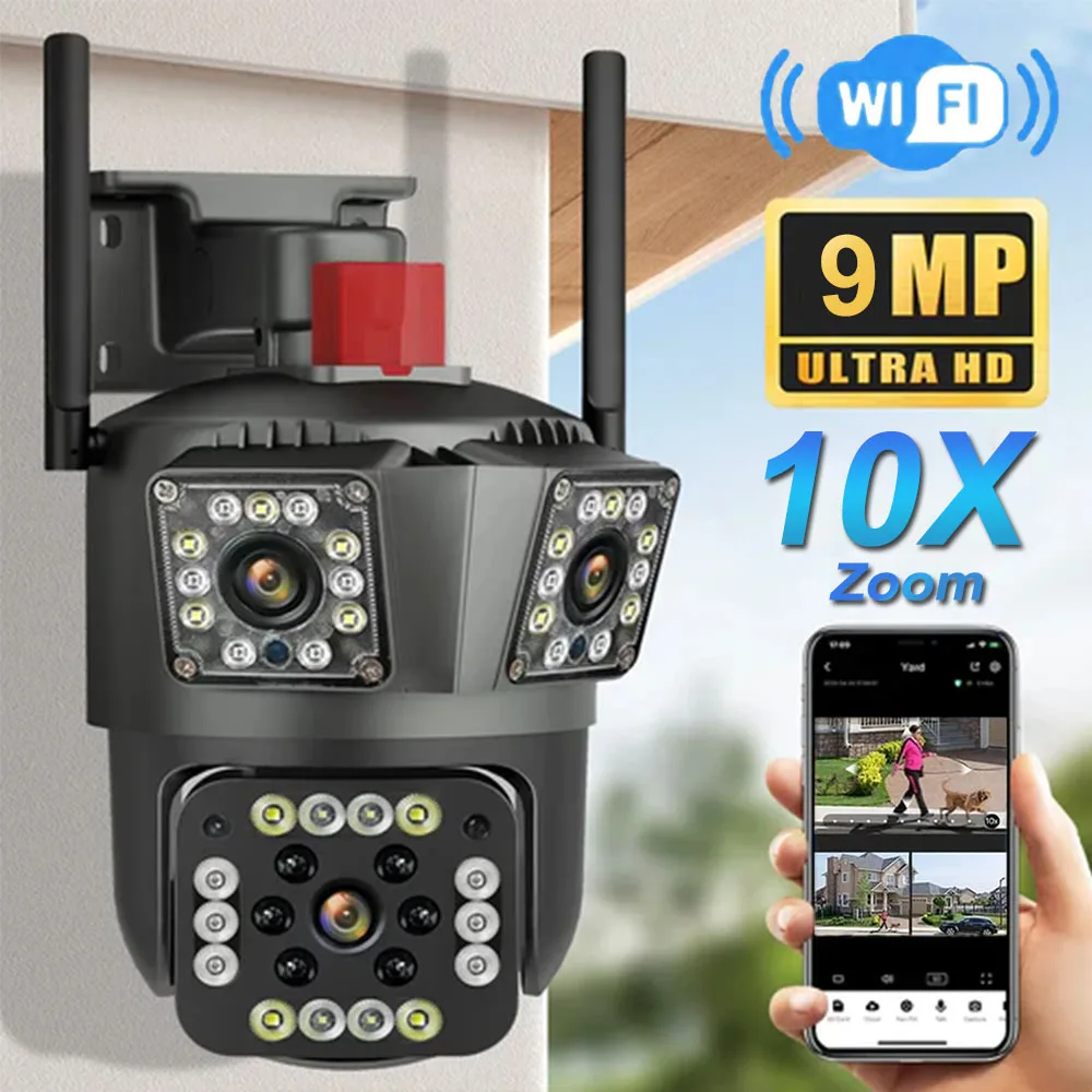 12MP Three Screen WIFI IP Camera Outdoor Three Lens PTZ Cam Ai Human ...