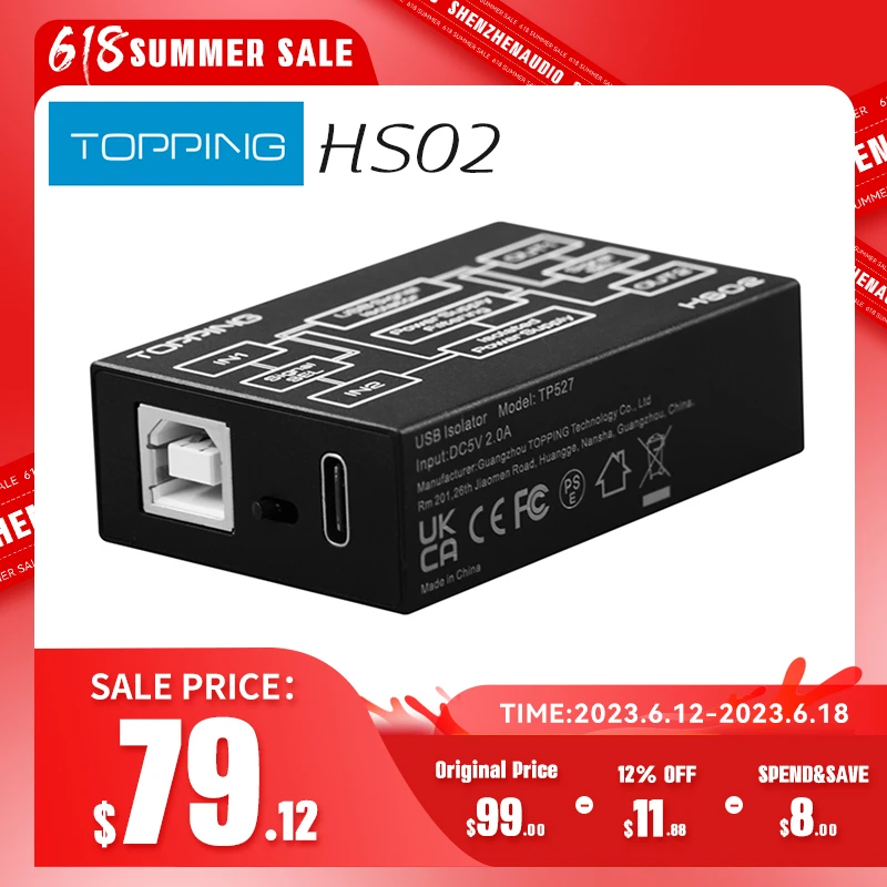 TOPPING HS02 USB 2.0 고성능 오디오 아이솔레이터, USB B 및 C 타입 입력, 고속 및 고호환성 ...