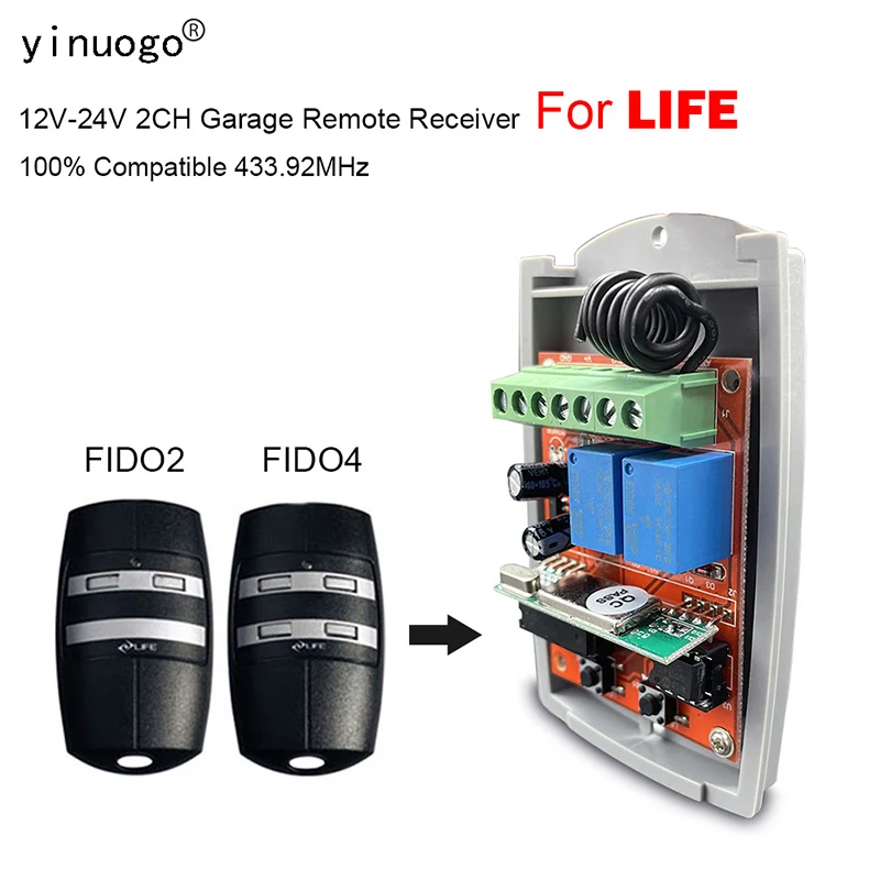 For LIFE FIDO2 FIDO4 Remote Control Gate Opener 433.92mhz 2CH 9V-24V ...
