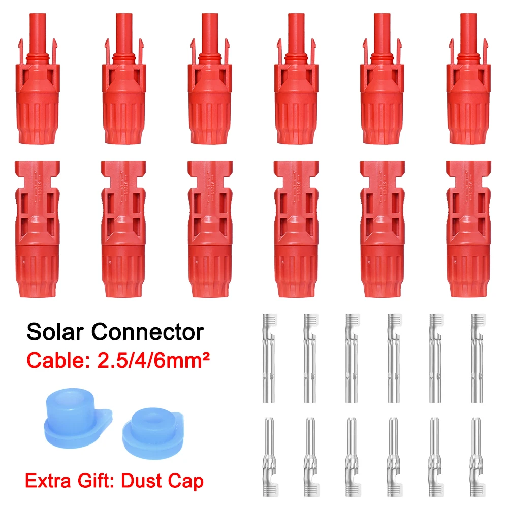 6-12-20-40-60-Pairs-Solar-Connector-Red-Color-DC1000V-30A-with-Dust-Cap ...