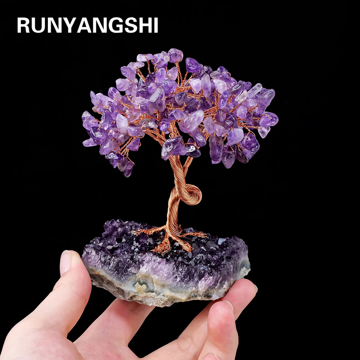 1PC-Natural-Crystal-Lucky-Tree-Copper-Winding-Amethyst-Cluster-Base ...