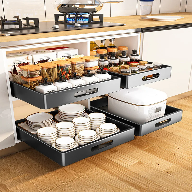 Pull-Out-Drawer-Dish-Rack-Sliding-Bowls-Dishes-Drainer-with-Spice-Box ...