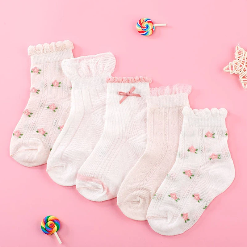 Kids Socks 5 Pairs/lot Spring Summer Cotton Girls Socks Cute Flowers ...