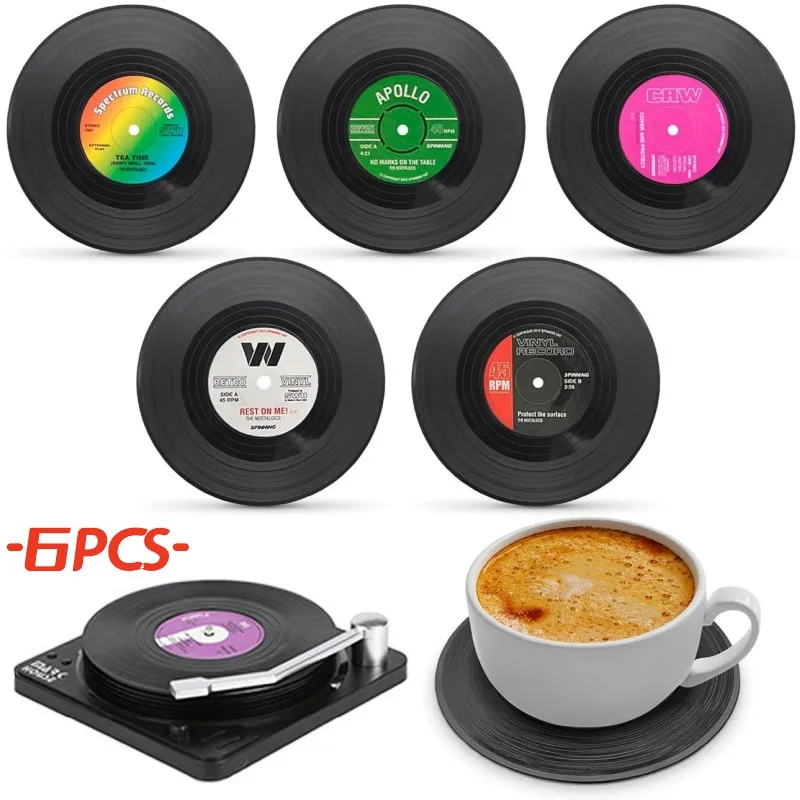 Posavasos-de-disco-de-vinilo-Retro-con-soporte-posavasos-creativos-para-mesa-de-caf-almohadillas ...