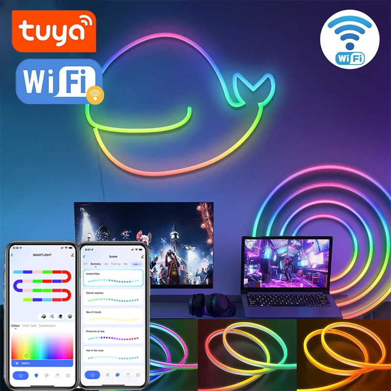 RGBIC-Neon-Rope-Lights-TUYA-5M-16-4ft-LED-Neon-Flex-USB-Dynamic-LED ...