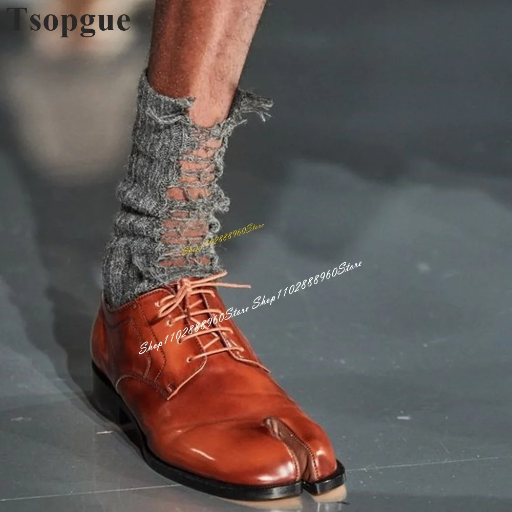 Western-Style-Cross-Tied-Brown-Tabi-Men-s-Pumps-Shoes-For-Men-Flat-With ...