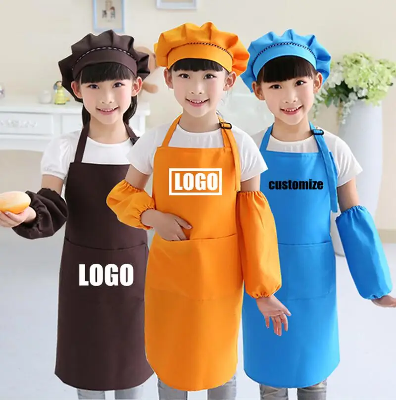 Kids Aprons Custom Logo Front Pocket Bibs Boys Girls Aprons Kitchen ...
