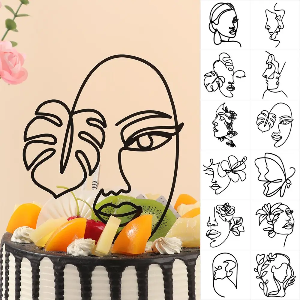 Abstract-Lady-Face-Cake-Toppers-Minimalist-Lines-Cake-Insert-Decoration ...