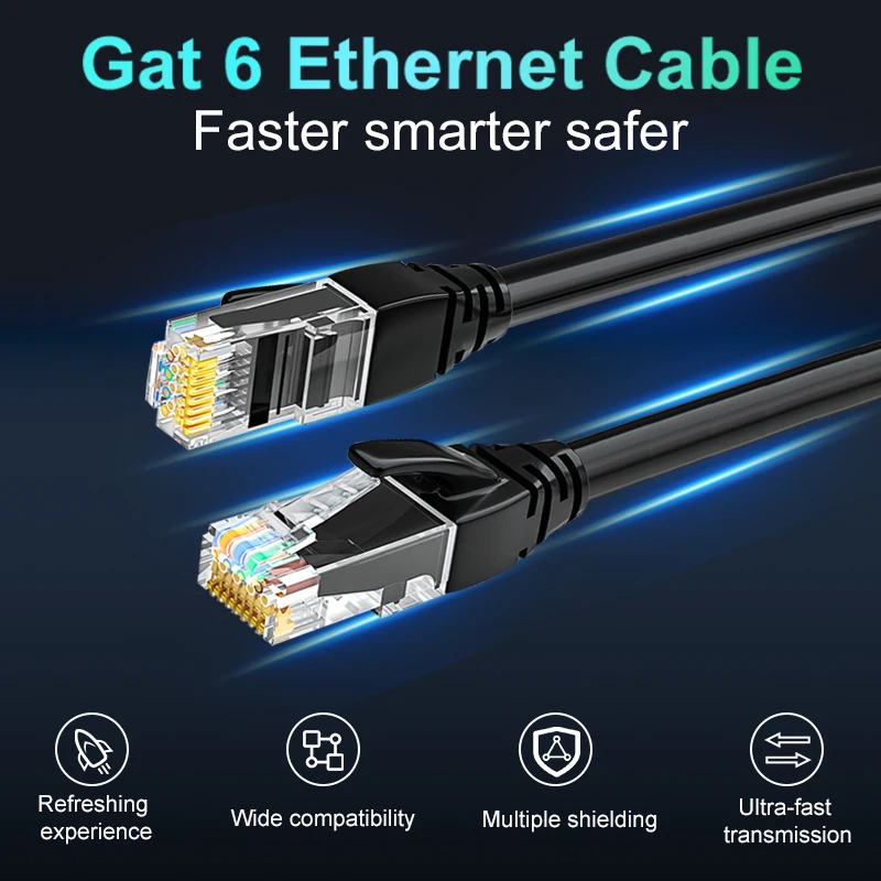 CAT 6 Ethernet Cable, Pure Copper Network Cable Cat6 With ...