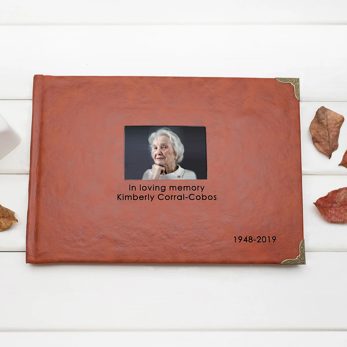 Personalized Funeral Guest Book With Photo Custom Leather Guest Book ...
