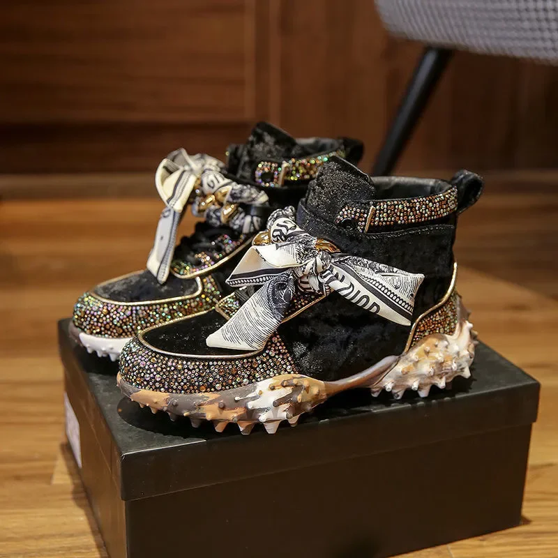 Hot-Leather-Casual-Shoes-Rhinestones-High-Top-Sneakers-Women-Vulcanized ...