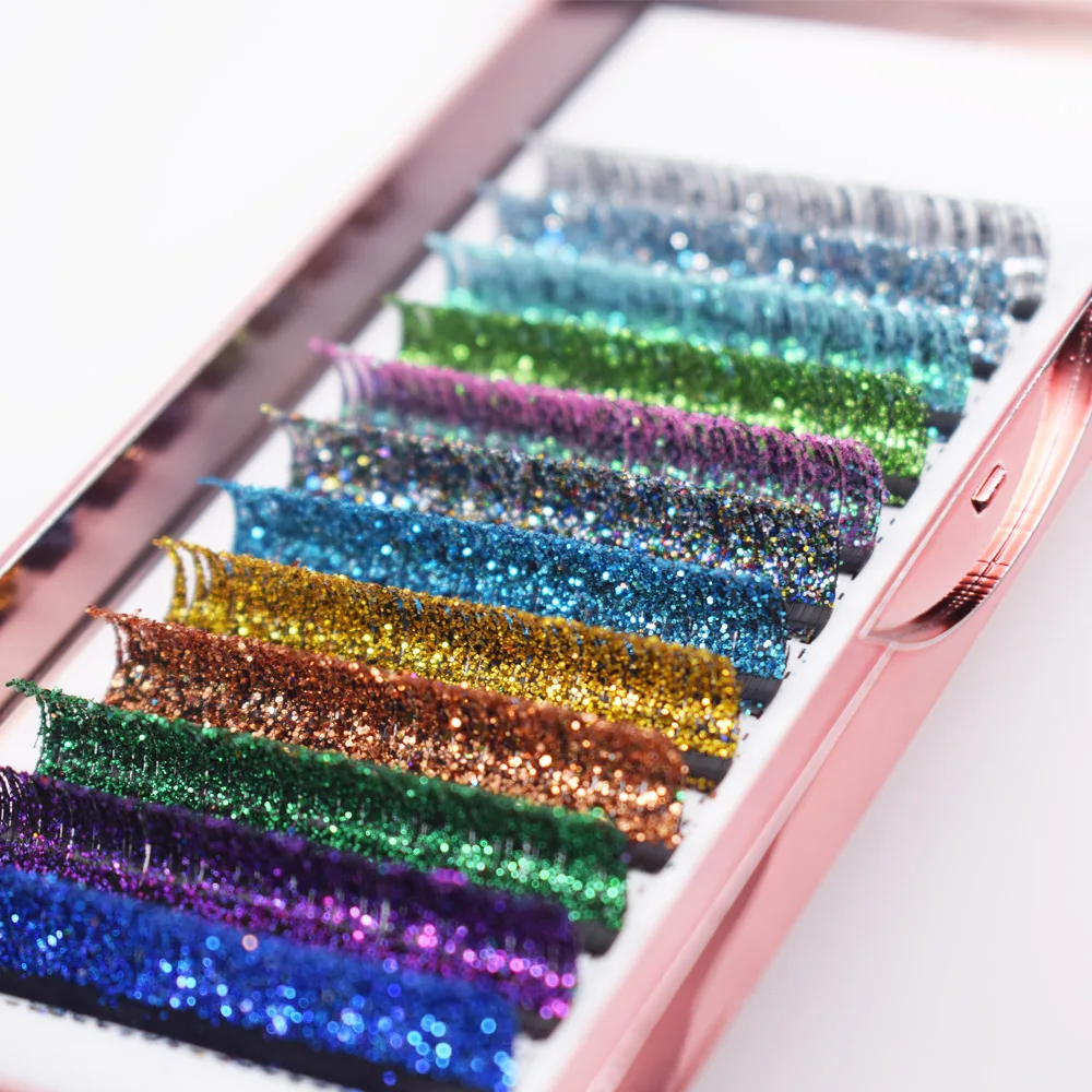 Mix-Colors-Glitter-Eyelash-Extensions-Shiny-Colorful-False-Lashes-Faux ...