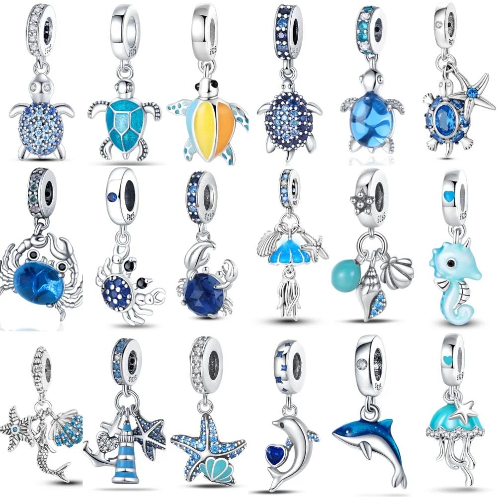925-Sterling-Silber-Ozean-Schildkr-te-Krabben-Meerjungfrau-Serie-Charms-Perlen-passen-original ...