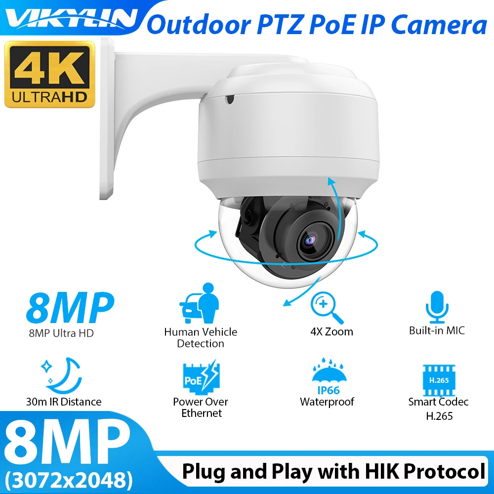 Vikylin-PTZ-8MP-4K-Security-IP-Camera-Outdoor-POE-4X-Optical-Zoom-Speed ...