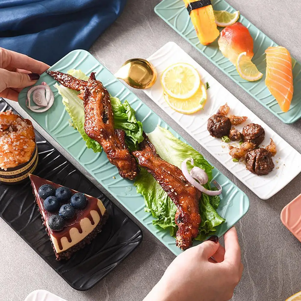 Barbecue-Plate-Curved-Edge-Design-Anti-spill-Tree-Texture-Rectangular-Sushi-Platter-Baking-Tray ...