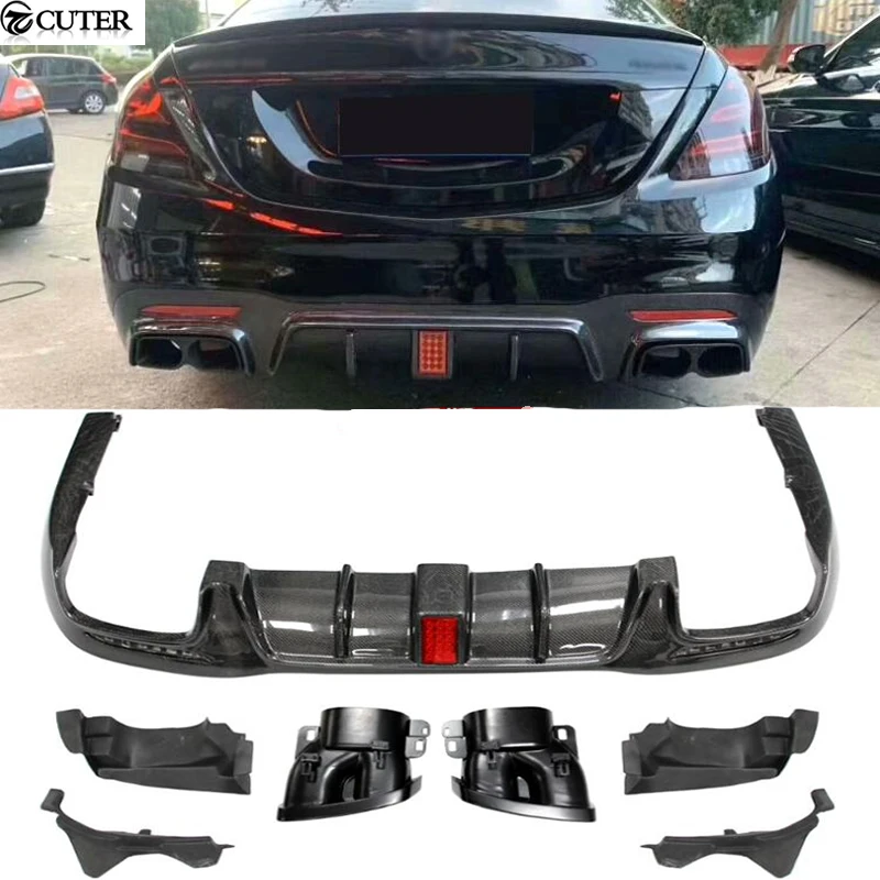 W222 S63 S500 Carbon Fiber Rear Bumper Diffuser Splitter With Exhaust ...