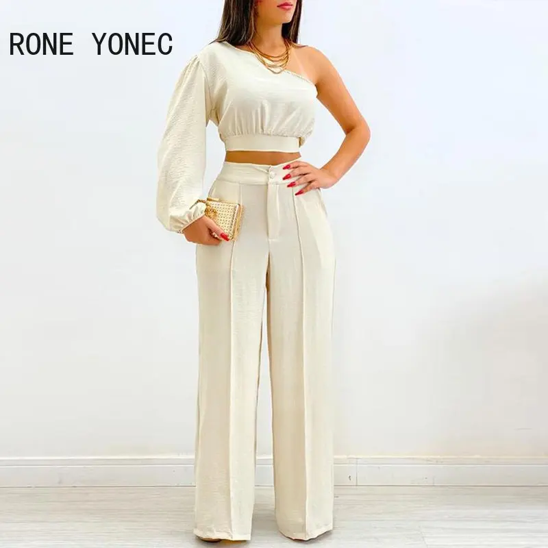 Women Fashion Chic Solid One Shoulder Lantern Sleeveless Crop Top ...