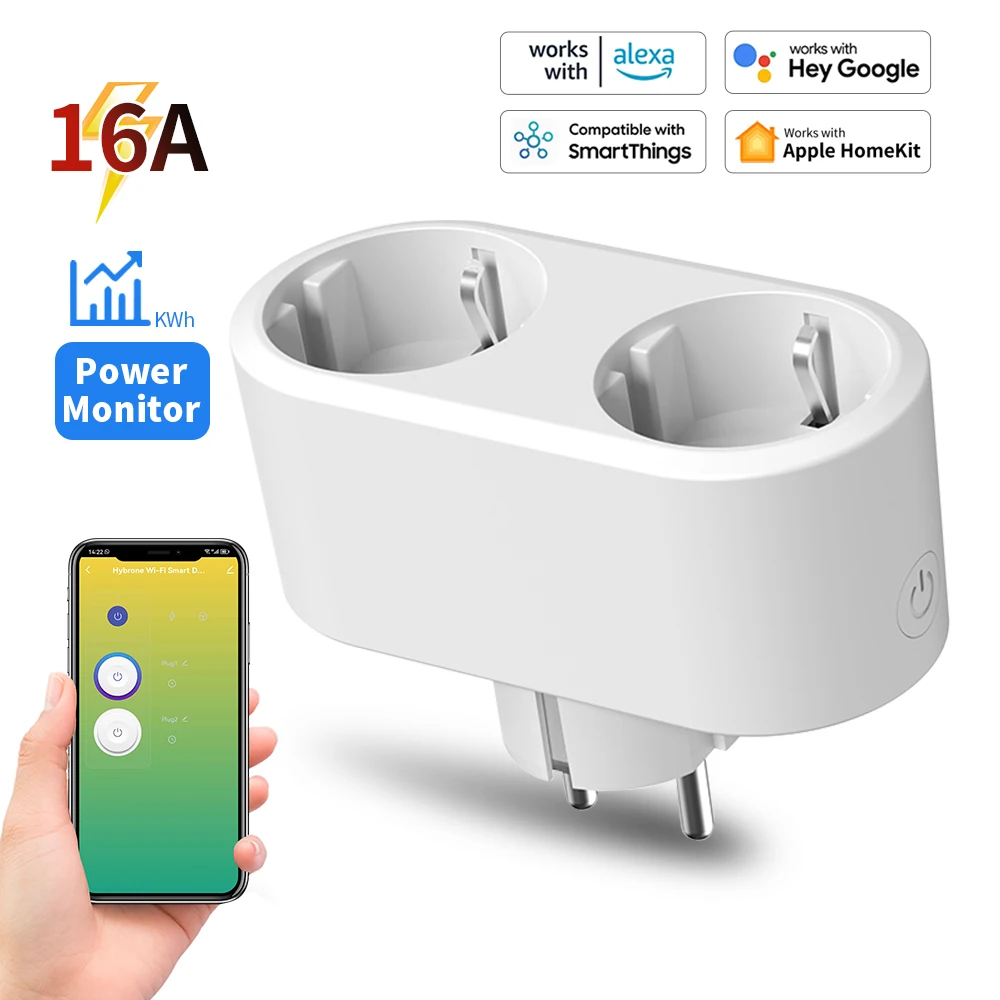 HomeKit-16A-EU-Wifi-Dual-Smart-Plug-Socket-2in1-Switch-APP-Timing-Voice ...