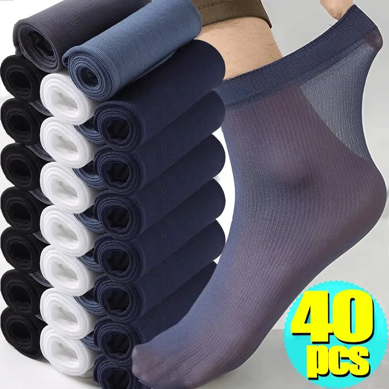 20/40PCS Breathable Socks for Men Summer Ultra-thin Transparent Stripe ...