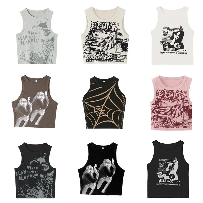 Sexy Punk Vintage Goth Camisole Cyber Y2k Crop Top Women Gothic O-neck ...