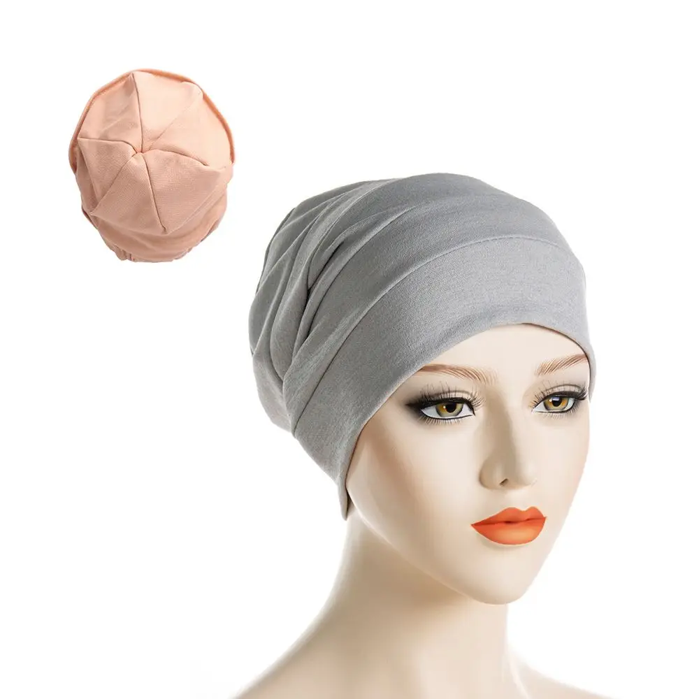 Summer-Solid-Colour-Pleated-Wrap-Head-Women-s-Set-Headband-Fleece-Cap ...