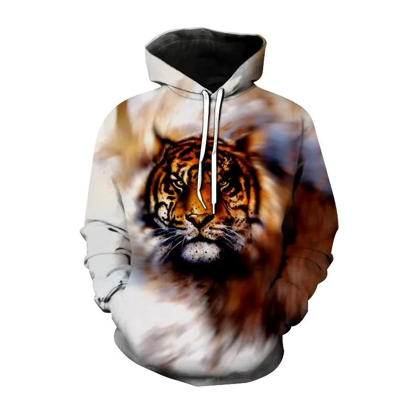 2023 New fashion Men's tiger pattern Sweatshirt 3D Printing pocket ...